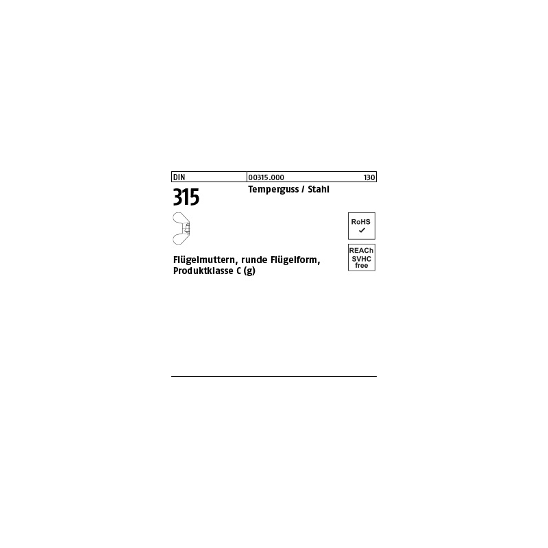 DIN 315 Flügelmuttern, Temperg. M 20