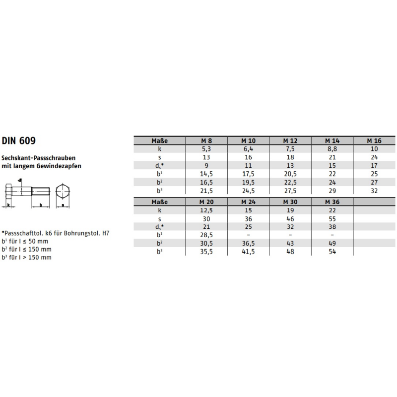 DIN 609 Sechskant-Paßschrauben, 10.9 M 24 x 110