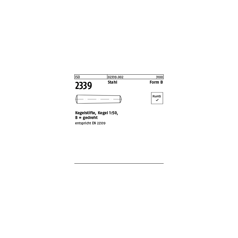 ISO 2339 Kegelstifte, 9S20K B 8 x 50