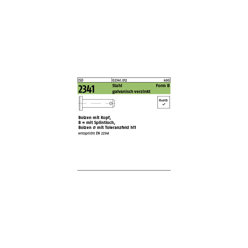 ISO 2341 Bolzen m. Kopf, St. B8 h11x24x20,5 galv. Zn