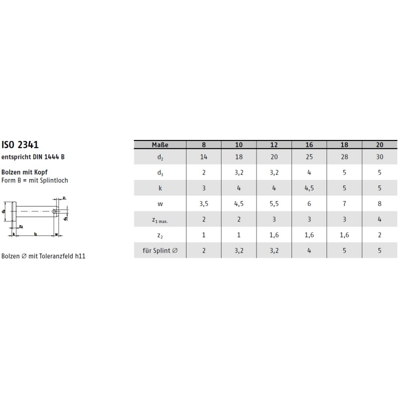 ISO 2341 Bolzen m. Kopf, St. B10 h11x45x40,5 galv. Zn