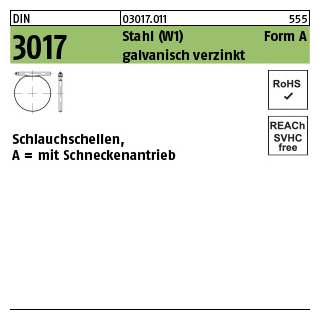 DIN 3017 Schlauchschellen, St. A 10- 16/ 9 C7 -W1 galZn