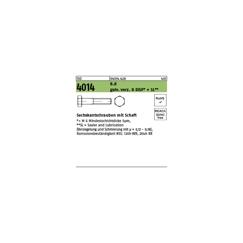 ISO 4014 Sechskantschrauben 8.8 M12x150 galZn 8 DiSP+SL