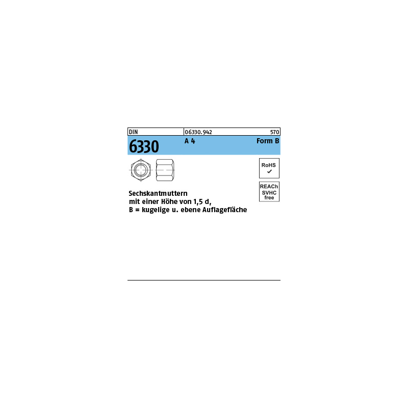 DIN 6330 Sechskantmuttern, A 4 BM 10 SW 17 A 4