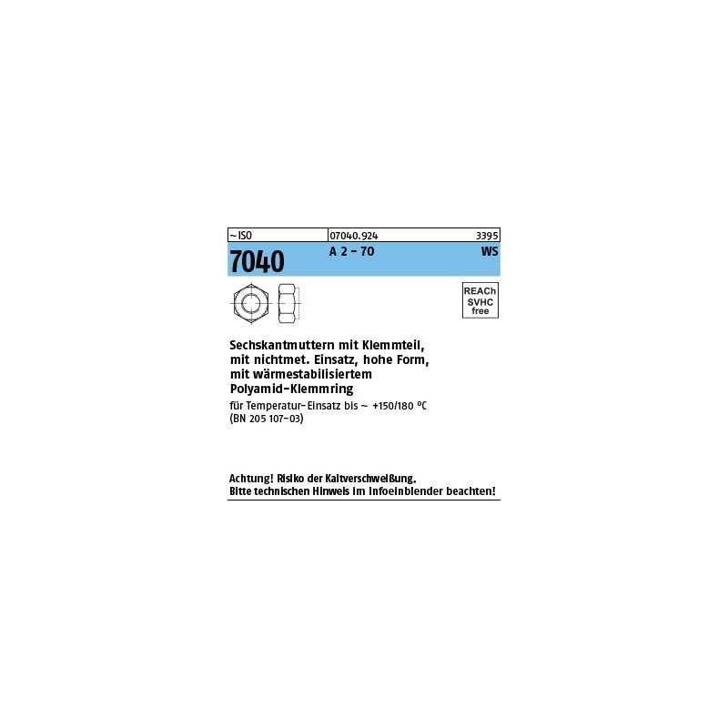 ISO 7040 Sechsk-Mu, A2-70 M6 m. br. Ring, BN205107-3 A2