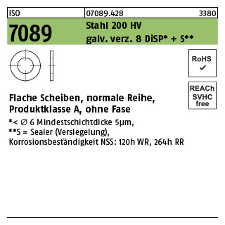 ISO 7089 Scheiben, St.5 (5,3x10x1 ) 200HV, gal Zn DiSP+S