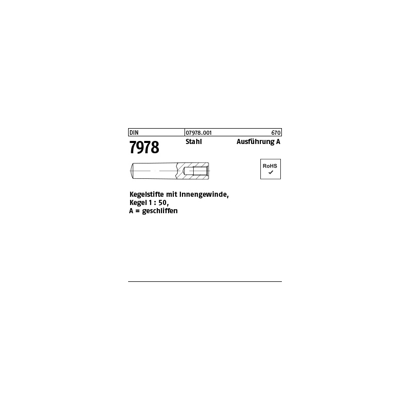 ISO 8736 Kegelstifte m. I.-gew. Stahl A 10x70 10 St.