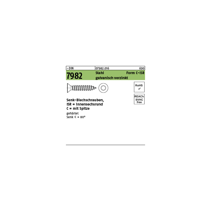 DIN 7982 Senk-Blechschr. St. 6,3x70 -C-T30 gal Zn pass.
