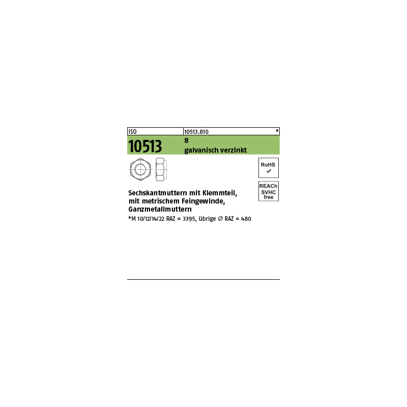 ISO 10513 Sechskantmuttern, 8 M 12x1,5 gal Zn