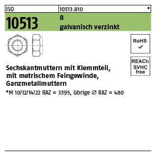 ISO 10513 Sechskantmuttern, 8 M 12x1,5 gal Zn