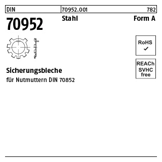 DIN 70952 Sicherungsbleche, Stahl A 20