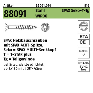 SPAX St. 10x300/ 80 -T50 Oberfläche WIROX gal Zn