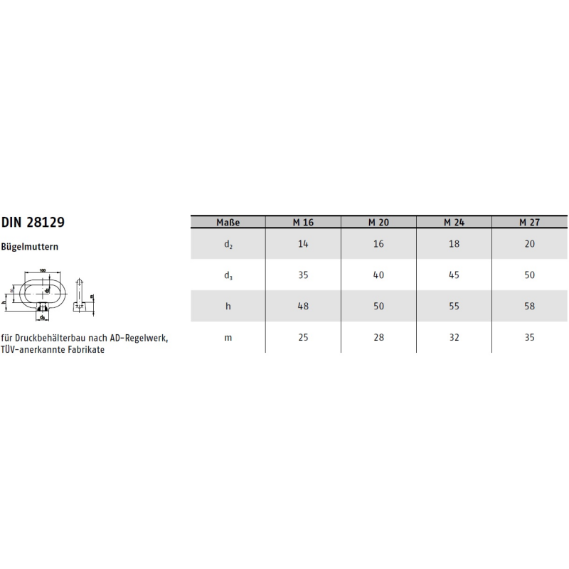 DIN 28129 Bügelmuttern, C35E M 20 galv. verzinkt, ADW 7