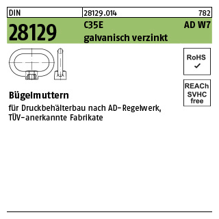 DIN 28129 Bügelmuttern, C35E M 20 galv. verzinkt, ADW 7