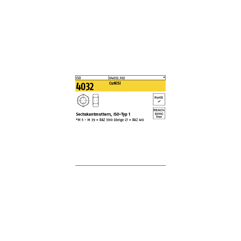 ISO 4032 / DIN 934 Muttern CuNiSi